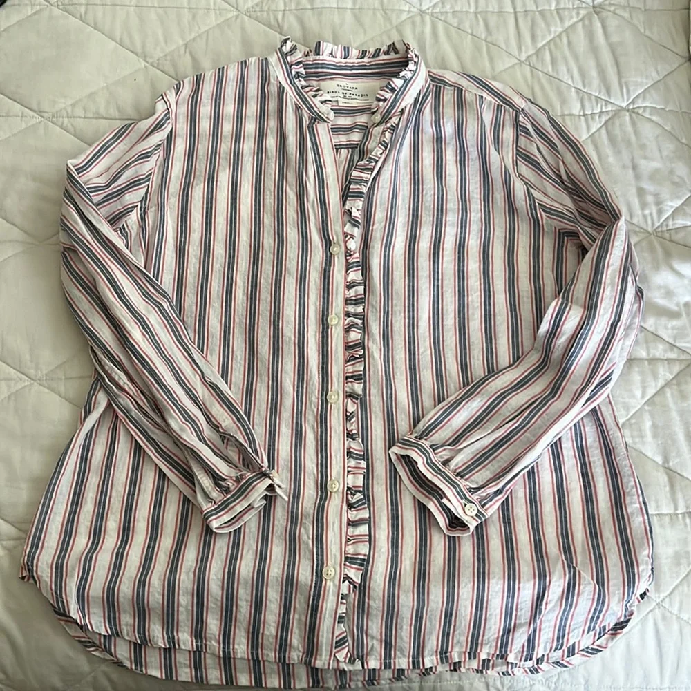 Trovata | Tops | Trovata Birds Of Paradise Cotton Blouse Striped Ruffle ...